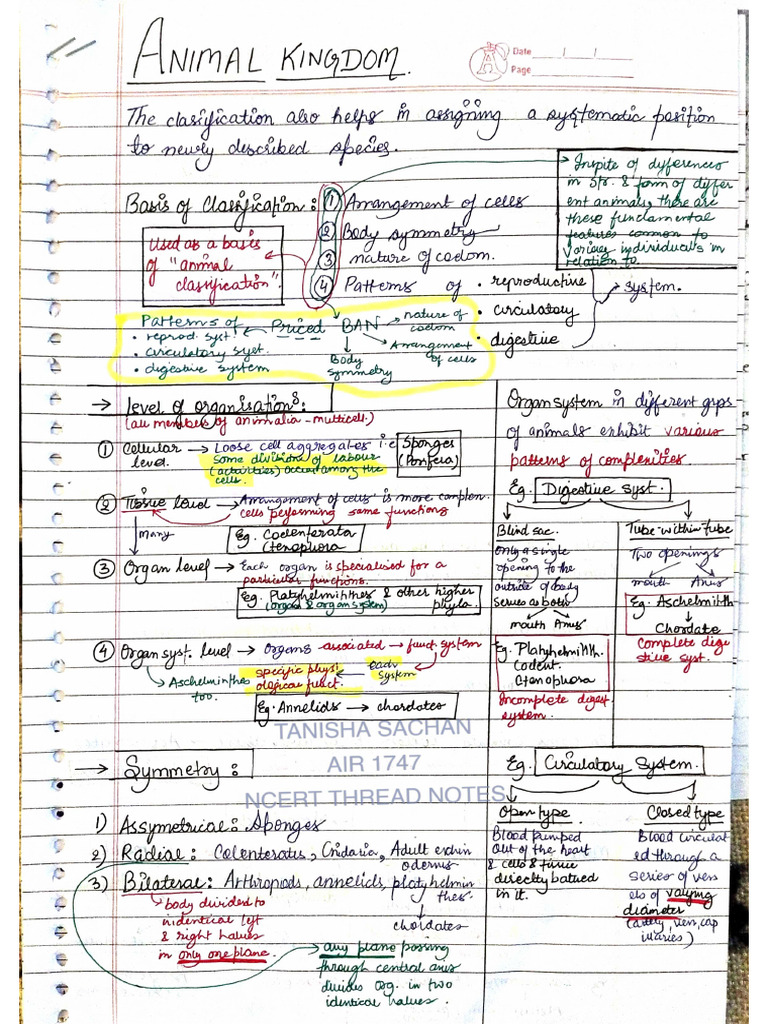 Animal Kingdom Ncert Thread Notes | PDF