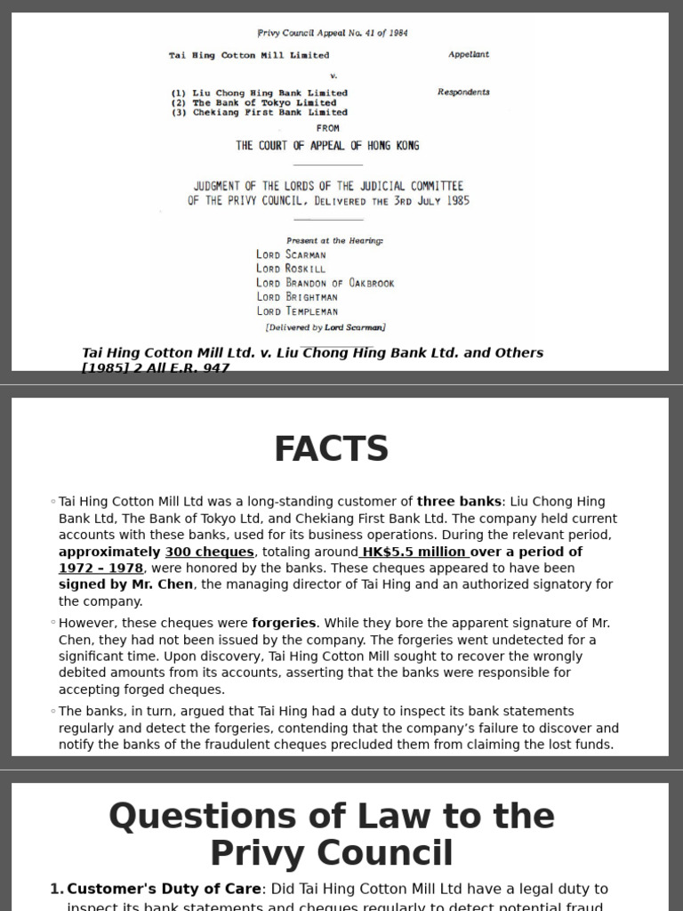 Tai Hing Cotton Mill Case Summary | PDF | Estoppel | Banks