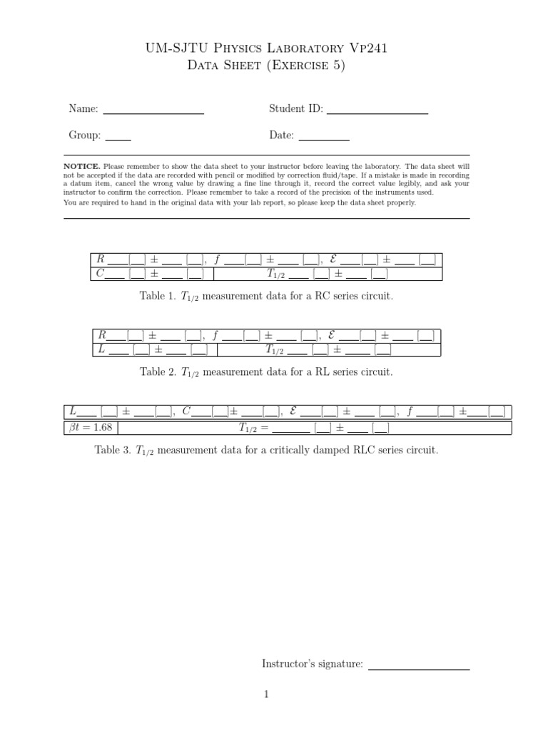 Lab05 - RLC Circuits Data Sheet (Rev. 3) | PDF