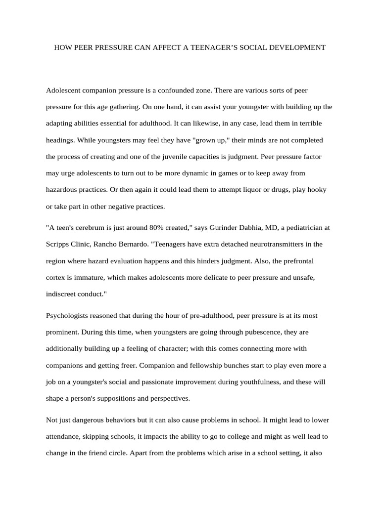 How Peer Pressure Can Affect A Teenager | PDF | Adolescence ...