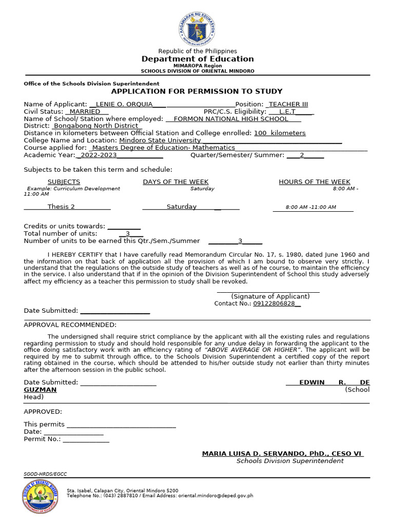 PERMIT TO STUDY 2022 Filled | PDF | Career & Growth