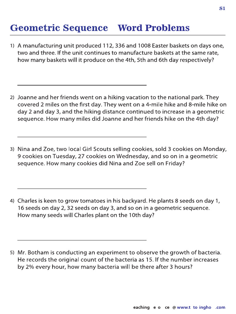 Geometric Sequence word problems | PDF