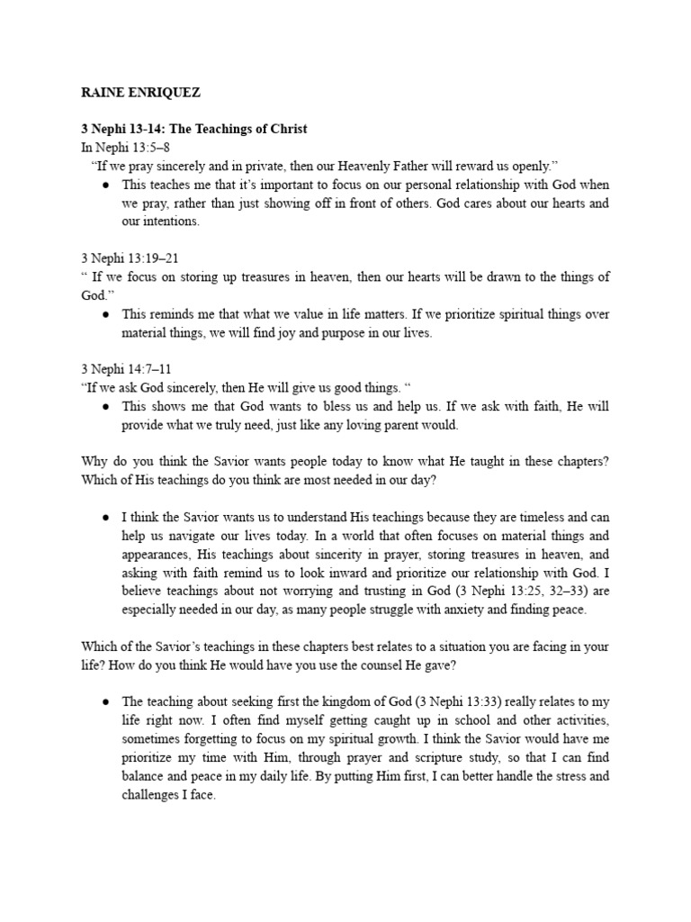 3-Nephi-13-14-3-Nephi-15-16-Assignment | PDF | Jesus | God The Father