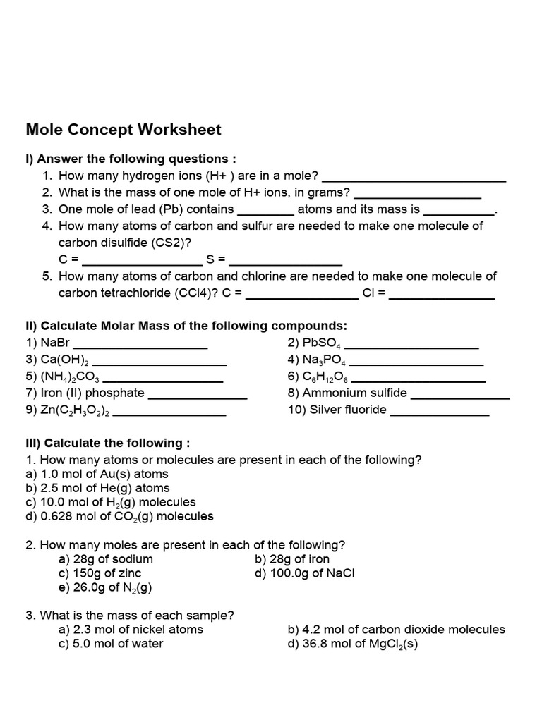 Molar concept | PDF | Mole (Unit) | Physical Sciences