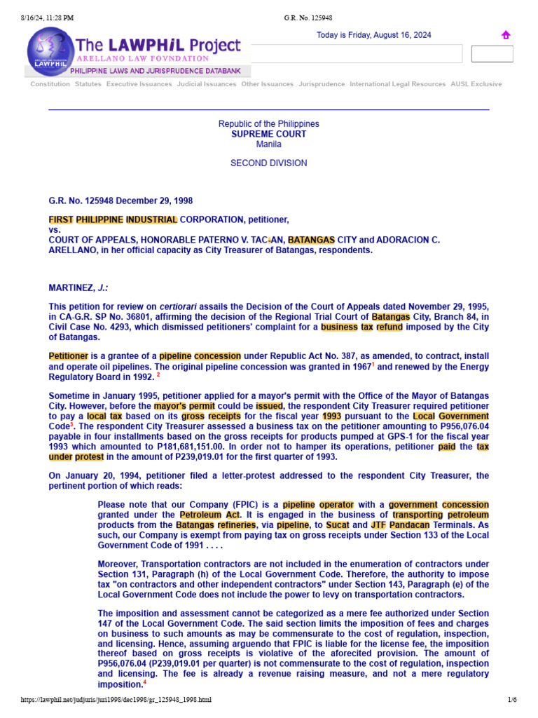 First Phil V Ca | PDF | Complaint | Taxes