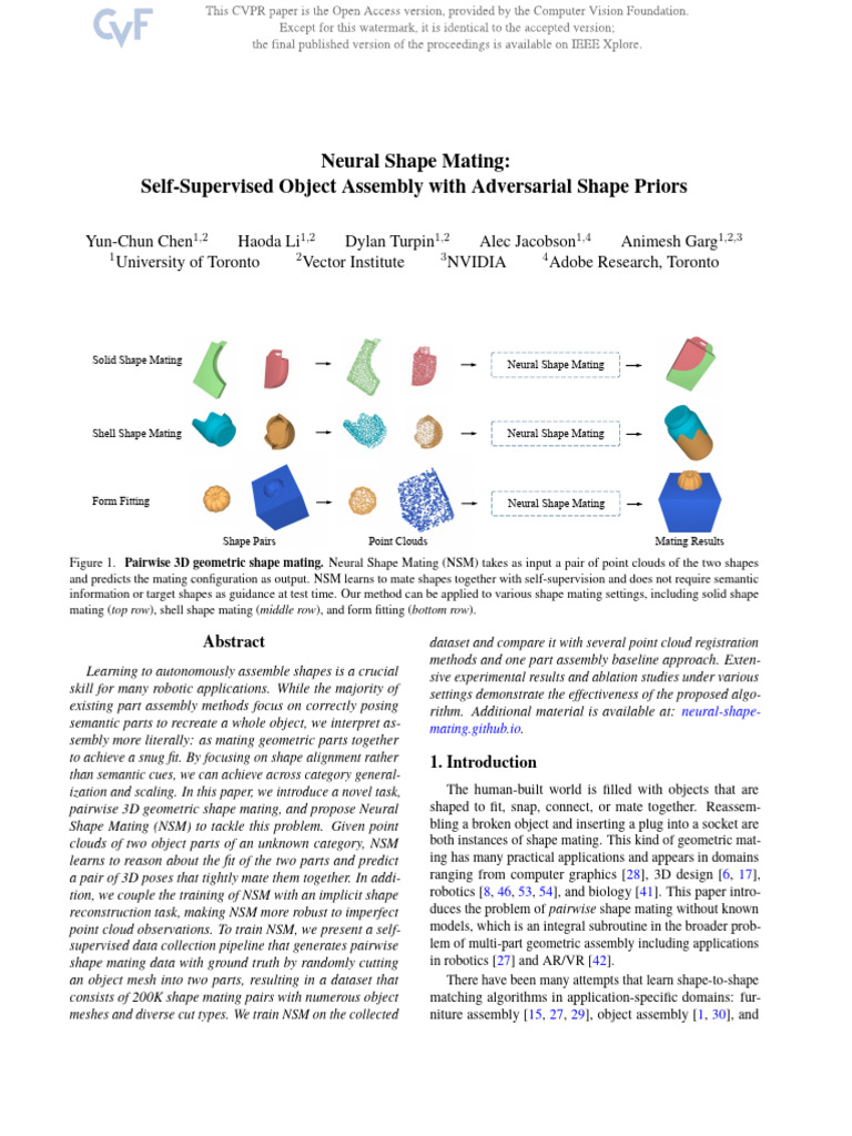 Chen Neural Shape Mating Self-Supervised Object Assembly With Adversarial Shape Priors CVPR 2022 ...