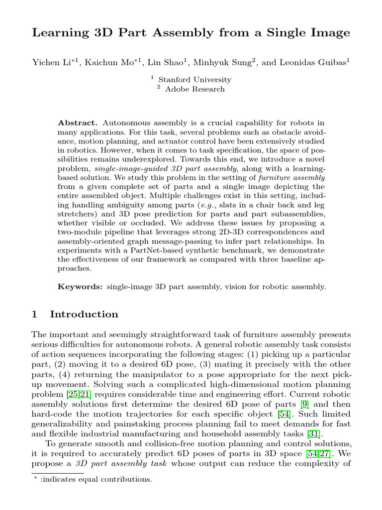 Learning 3D Part Assembly From A Single Image | PDF | Image Segmentation | Computer Vision