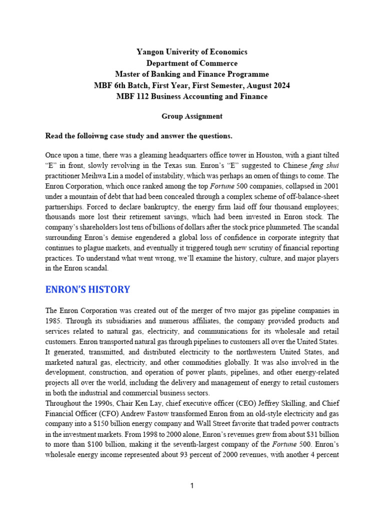Enron Case Study | PDF | Enron | Private Sector