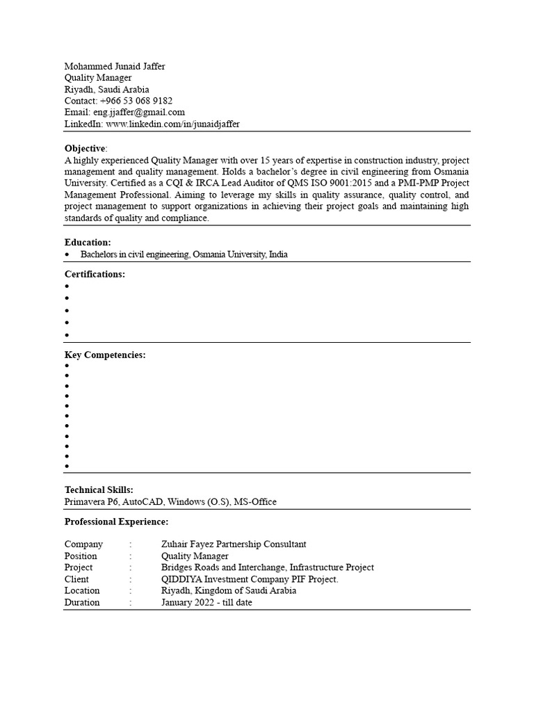 CV - Quality Manager - Junaid Jaffer | PDF | Iso 9000 | Audit
