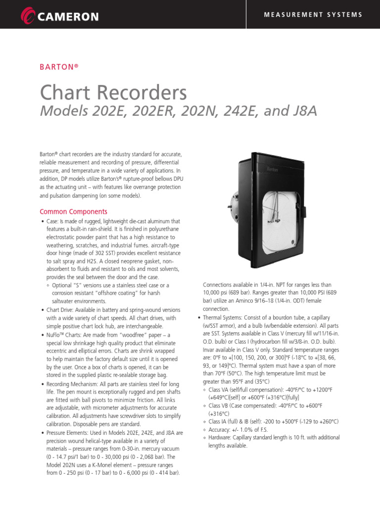 BARTON Chart Recorders Tech Sheet | PDF | Pressure Measurement