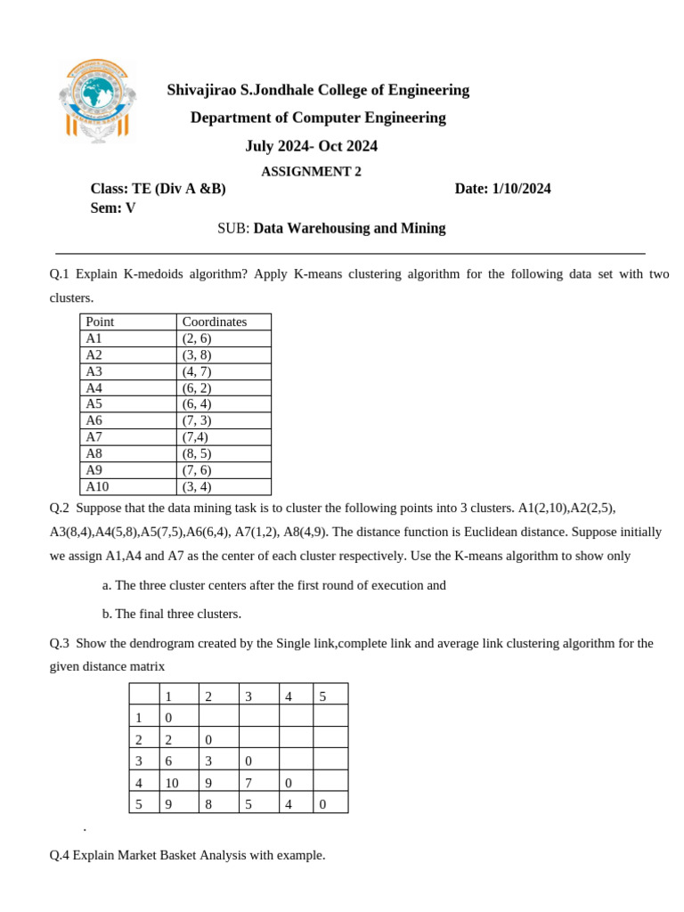DWM - Assignment 2 - July2024 | PDF | Algorithms | Algorithms And Data Structures