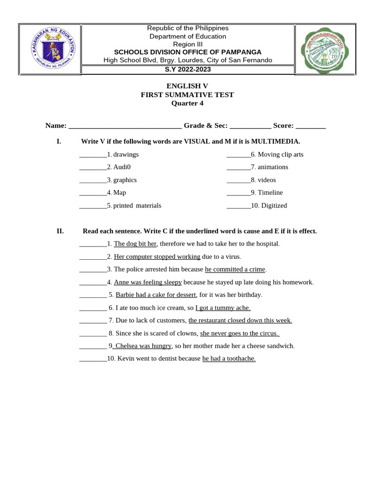 1st Summative English 5 | PDF