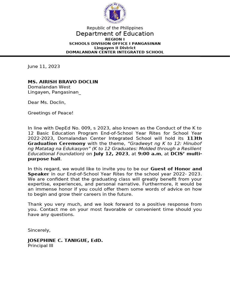 Invitation Guest of Honor and Speaker | PDF