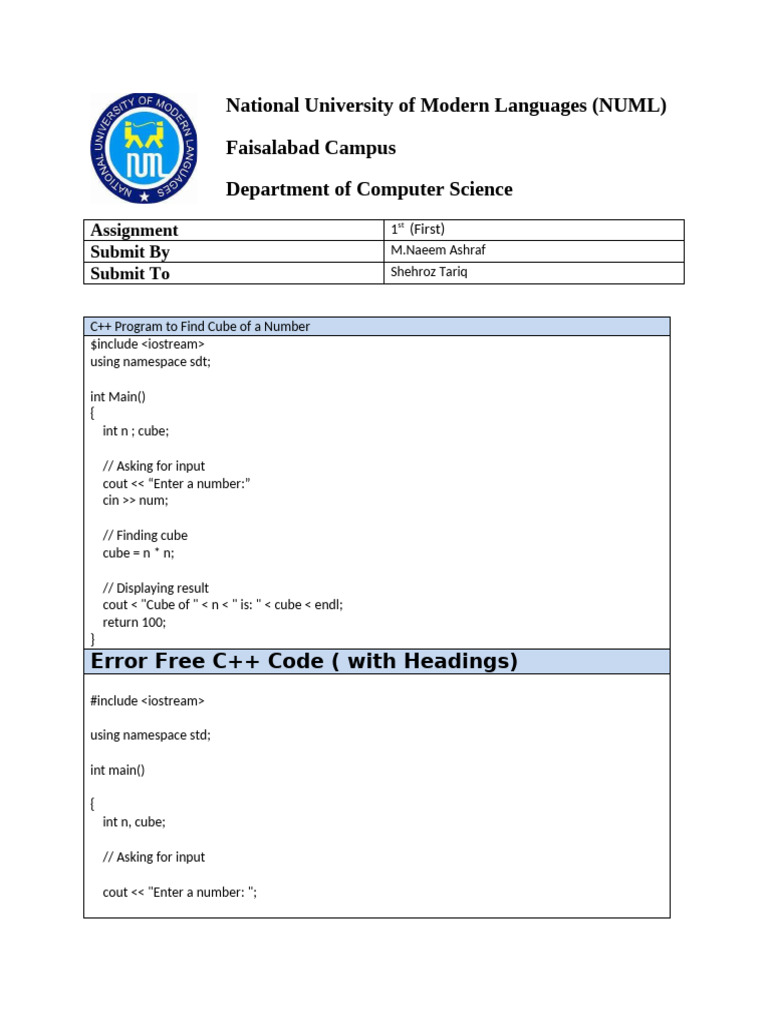 Assignment-PF-NO - 1 - Naeem - 44250 | PDF