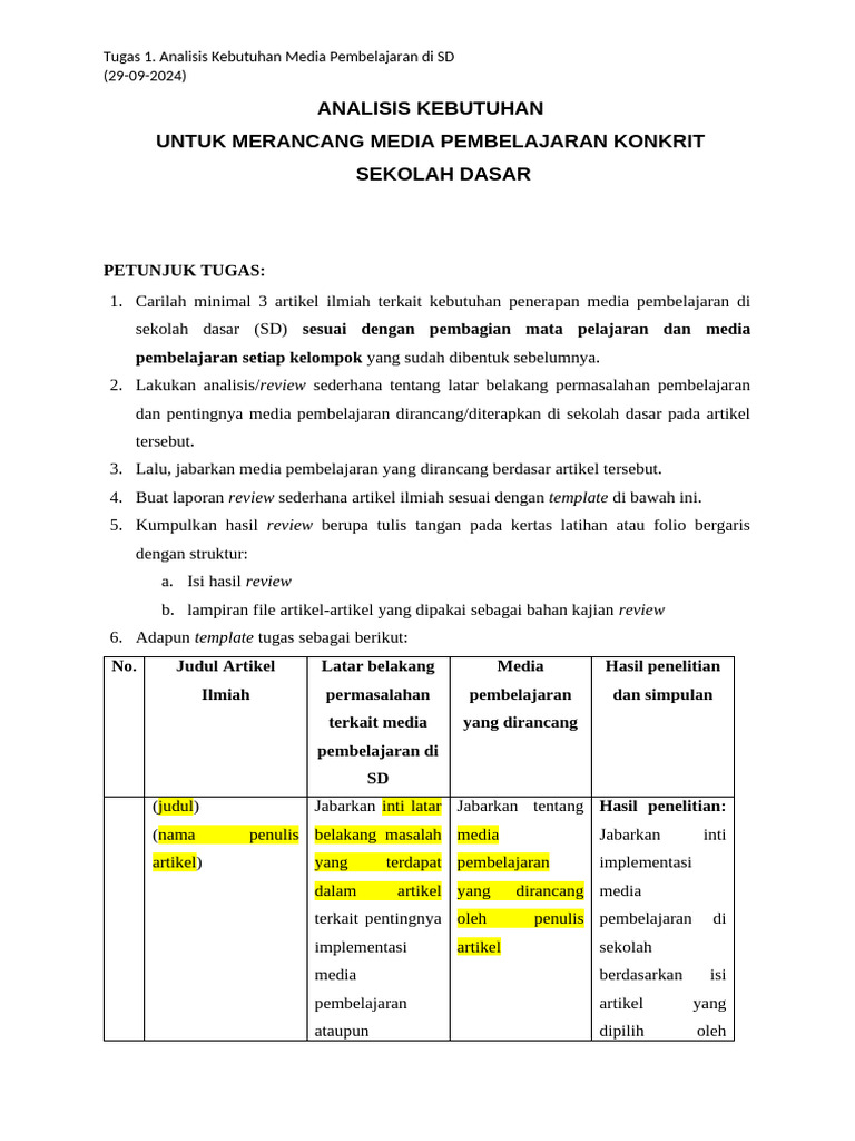 1.1 Tugas Analisis Kebutuhan Media Pembelajaran Di SD | PDF | Komputer | Teknologi & Rekayasa
