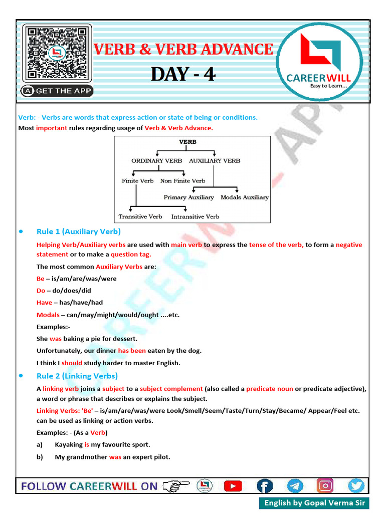 4 Verb & Verb Advance Concept PDF_crwill | PDF | Verb | Subject (Grammar)