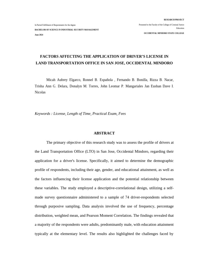 Factors Influencing Driver's License Applications | PDF | Driver's ...