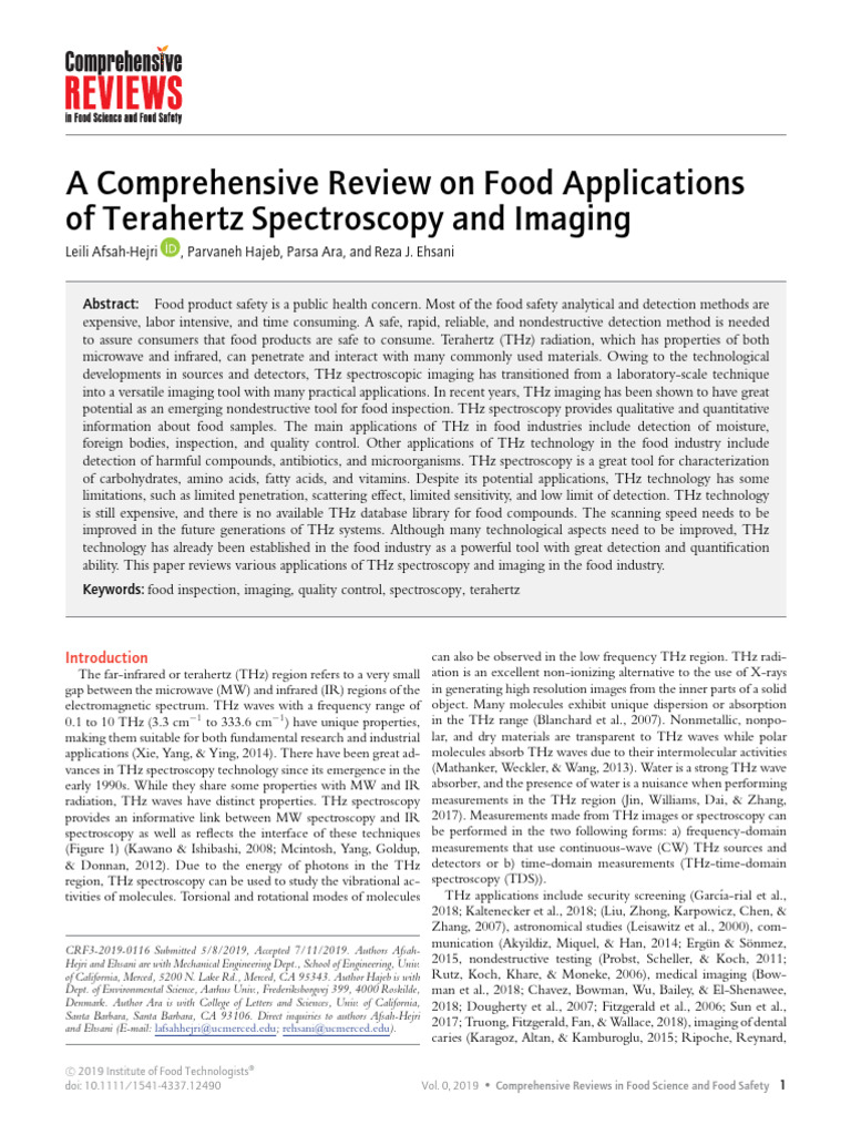 Terahertz Spectroscopy in Food Safety | PDF | Terahertz Radiation ...