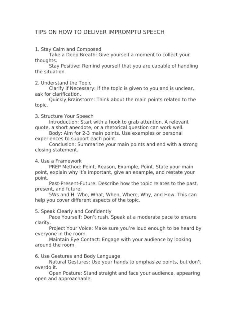 Tips On How To Deliver Impromptu Speech 24 | PDF | Cognition | Human Communication