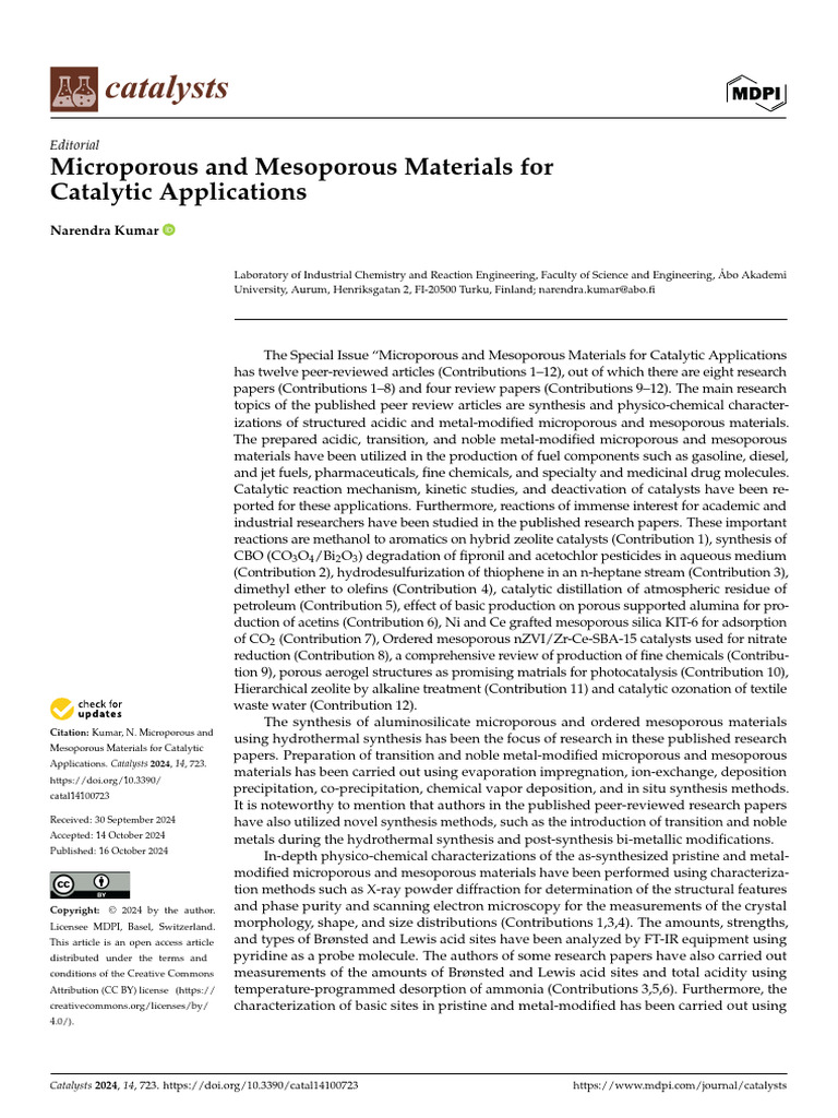 Microporous and Mesoporous Materials For Catalytic | PDF | Catalysis ...
