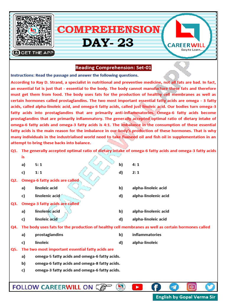 23 Comprehension PDF - Crwill | PDF | Omega 3 Fatty Acid | Fat