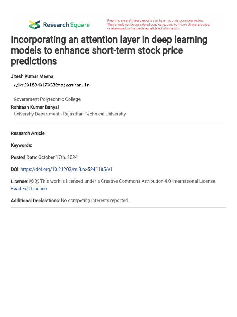 Incorporating An Attention Layer in Deep Learning | PDF | Deep Learning | Forecasting