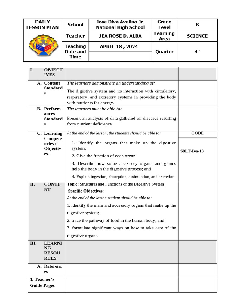Alba-DLP-Science-8-Digestive System-1 | PDF | Digestion | Stomach
