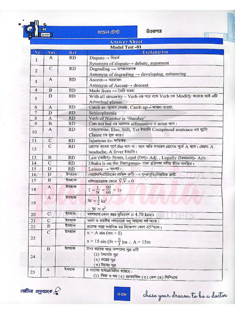 8. Answer Sheet(10Years Model Ques.) | PDF
