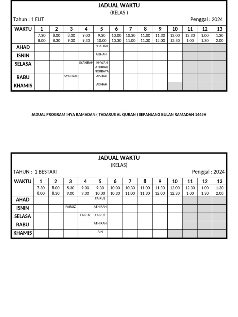Jadual Tadarus Al Quran 2024 | PDF