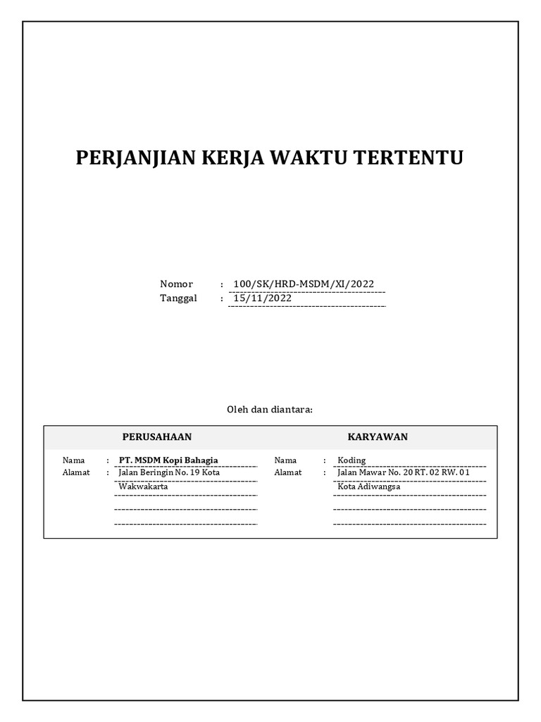 Draft PKWT Dan Perjanjian Bersama | PDF
