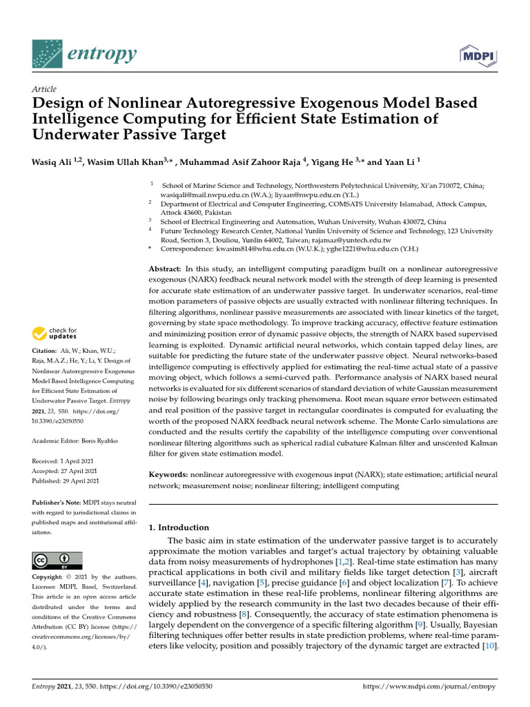 Design of Nonlinear Autoregressive Exogenous Model Based | PDF | Kalman Filter | Artificial ...