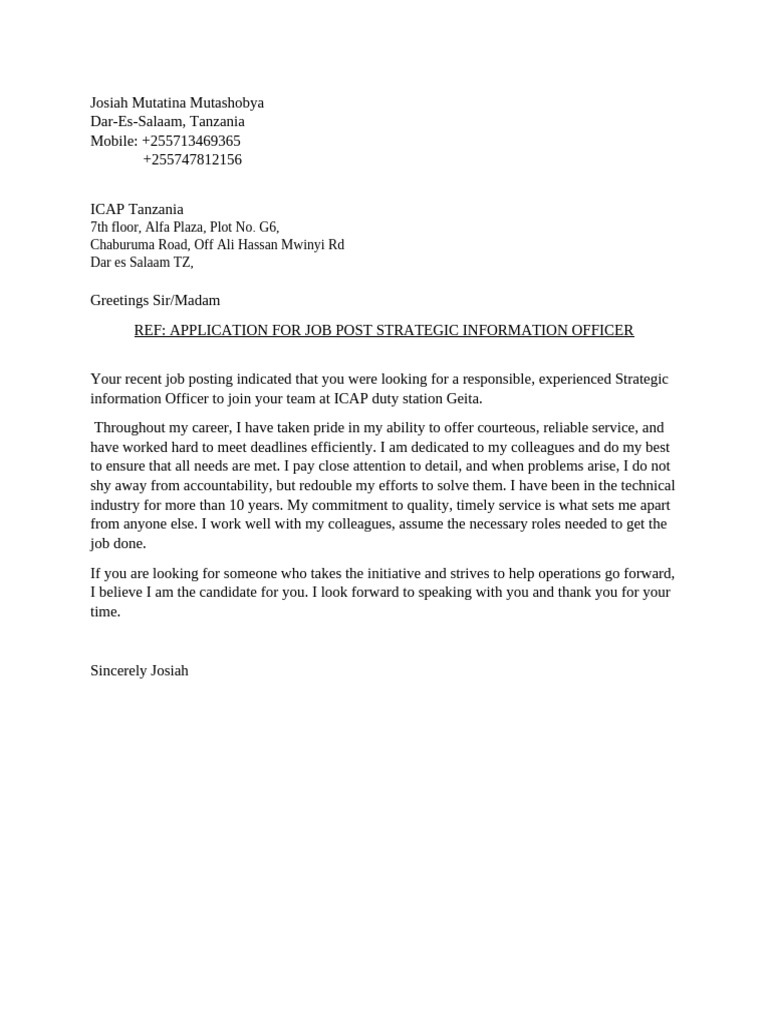 ICT Officer - Amref - Josiah Mutatina Mutashobya - Letter | PDF