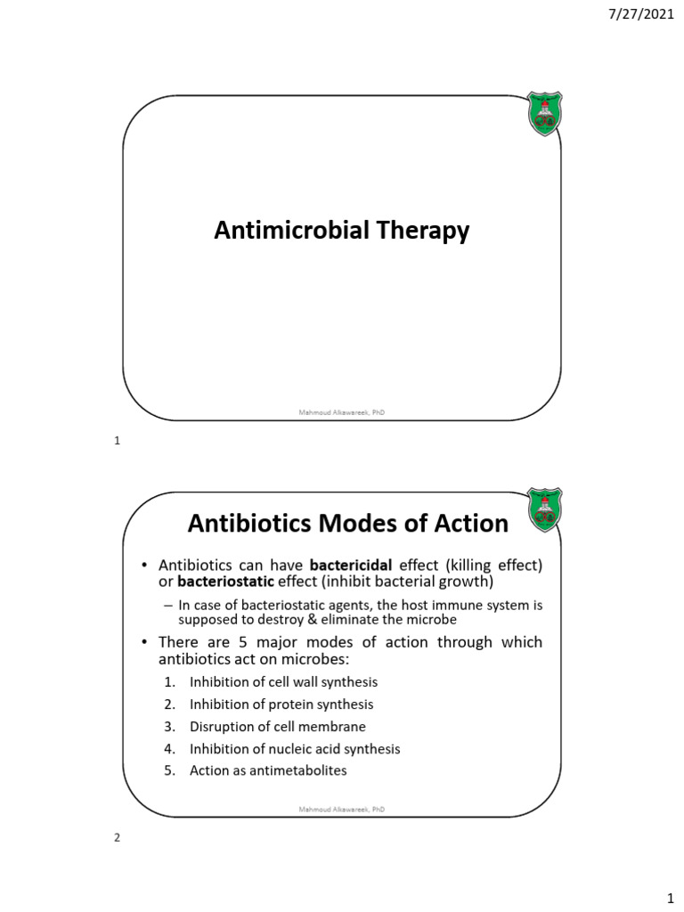 01 Antimicrobial Therapy Revision Pdf Penicillin Beta Lactamase
