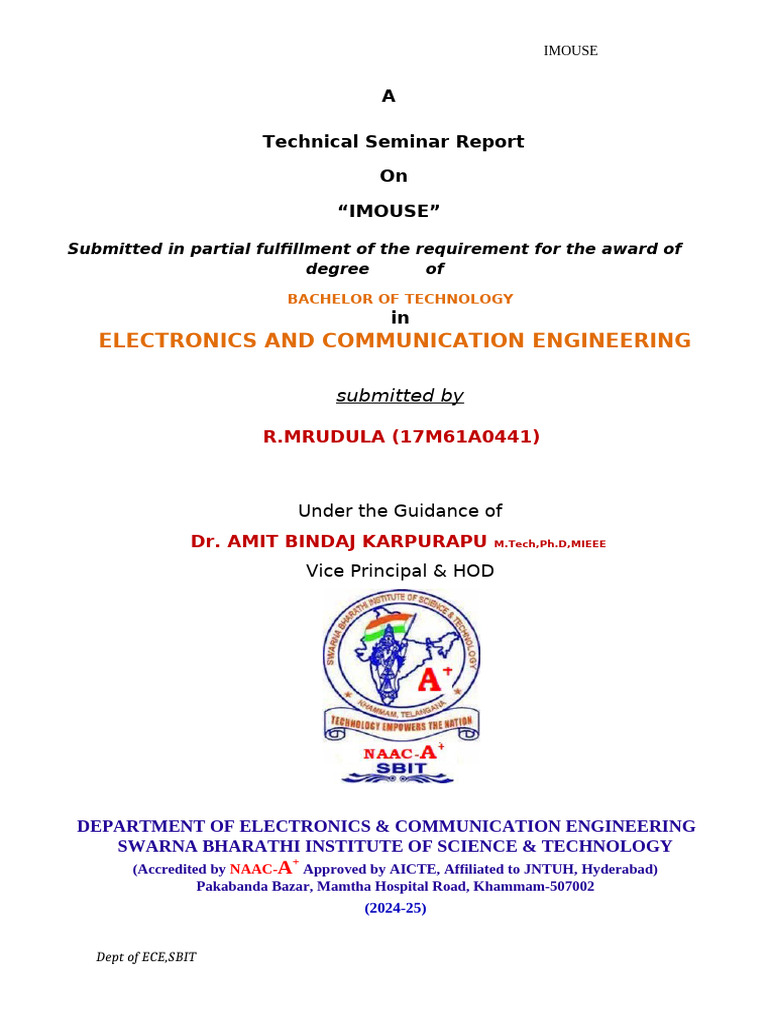 TECHNICAL SEMINAR REPORT (Sample)-1 | PDF | Wireless Sensor Network | Computer Network