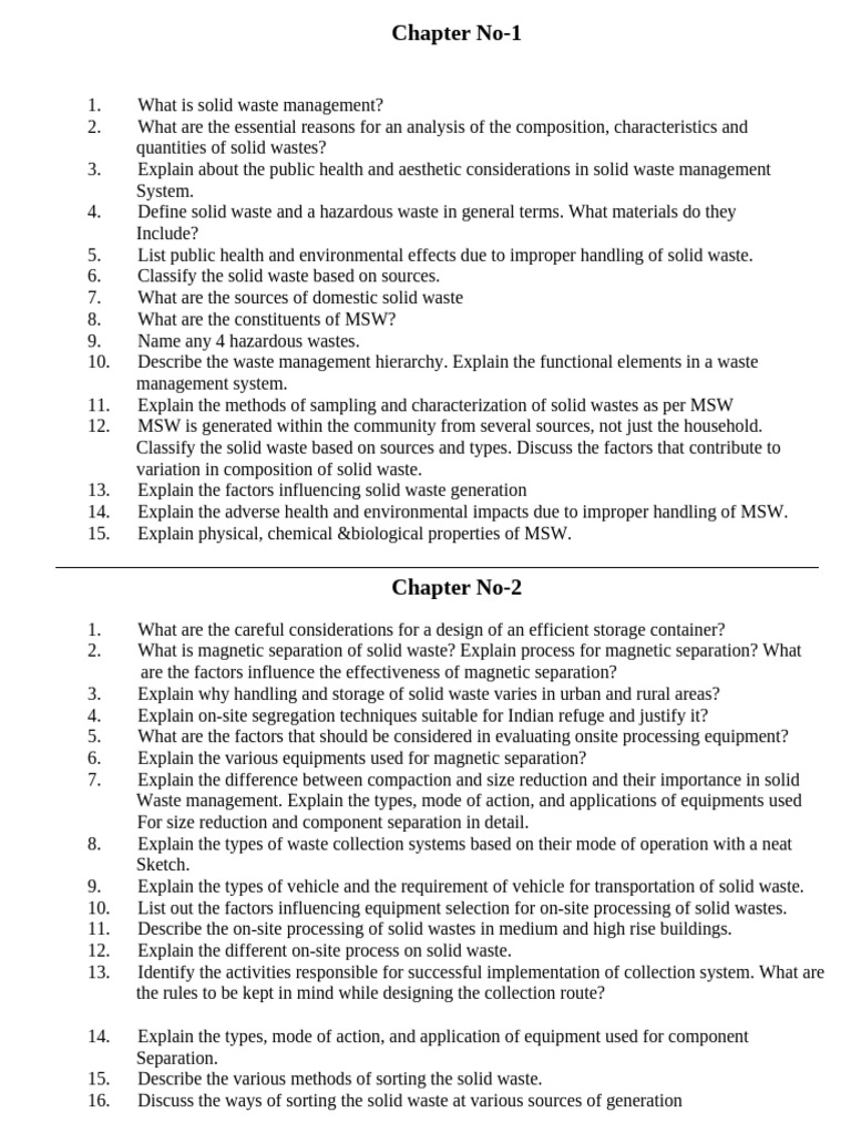 SWM-CHAPTERWISE QUESTION BANK | PDF | Municipal Solid Waste | Waste ...