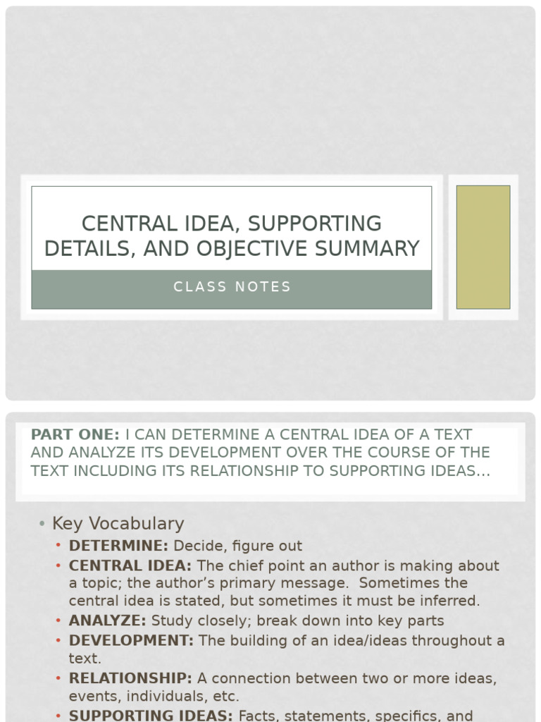 Analyzing Central Ideas in Texts | PDF | Linguistics | Human Communication