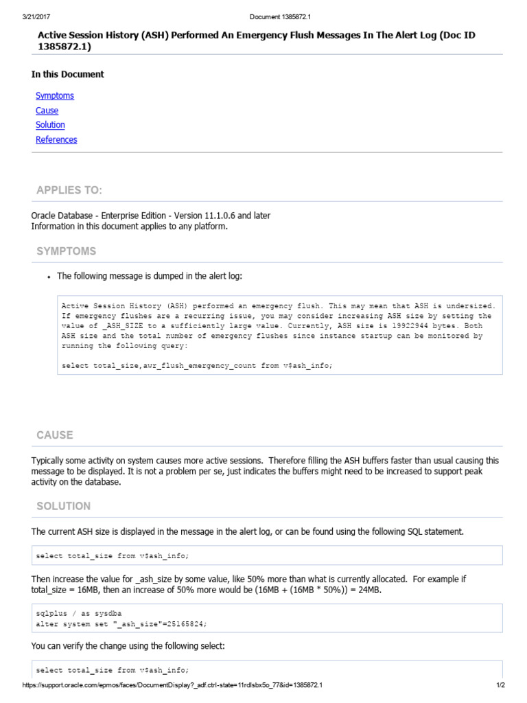 ASH Emergency Flush in Oracle Database | PDF | Databases | Data ...