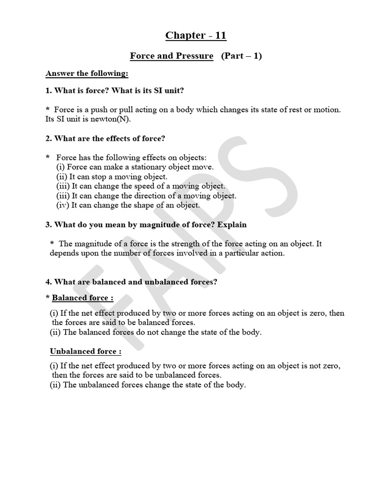 Chapter 11 - Force & Pressure (Part - 1) | PDF