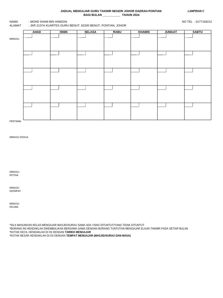 Jadual Mengajar Guru Takmir-1 | PDF