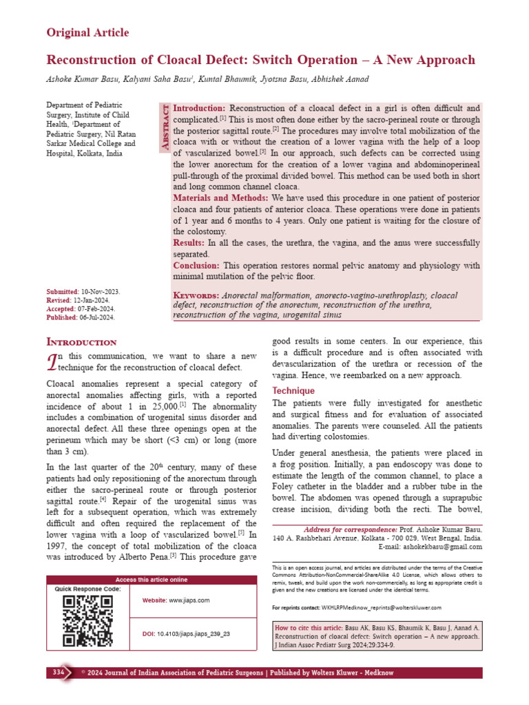 Reconstruction of Cloacal Defect Switch Operation.4 | PDF | Vagina ...