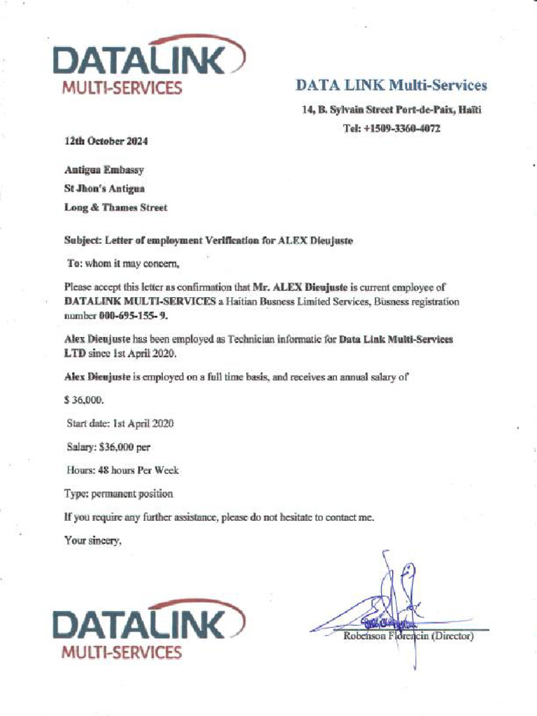 Letter Employment. Alex | PDF