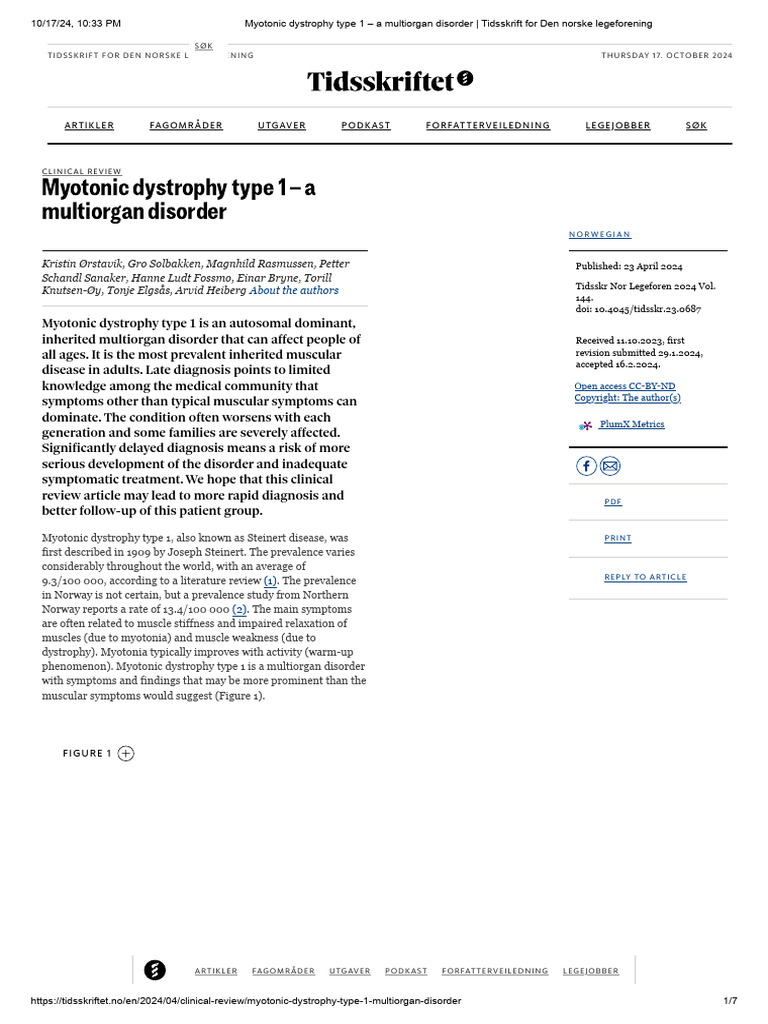 Myotonic Dystrophy Type 1 - A Multiorgan Disorder - Tidsskrift For Den ...