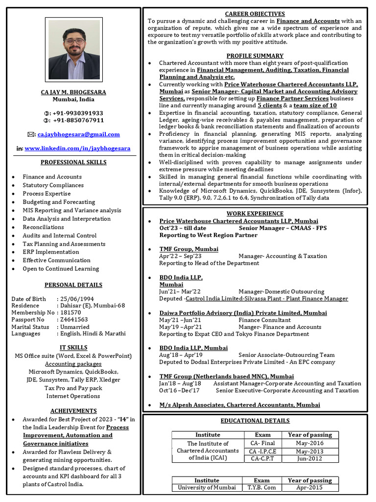 CV Jay Bhogesara | PDF | Audit | Financial Statement