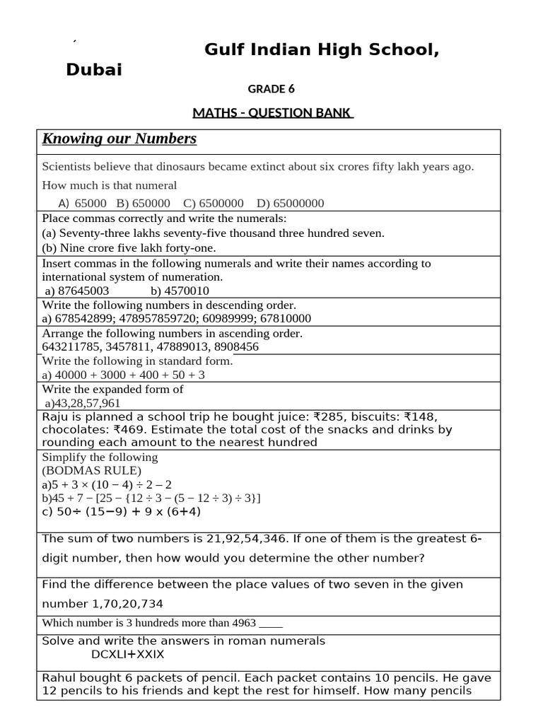 Class 6 Maths Question Bank 2025 | PDF | Triangle | Circle