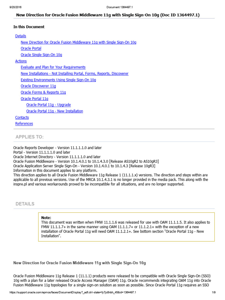 Single Sign-On 10g - 1364497 | PDF | Oracle Corporation | Information ...