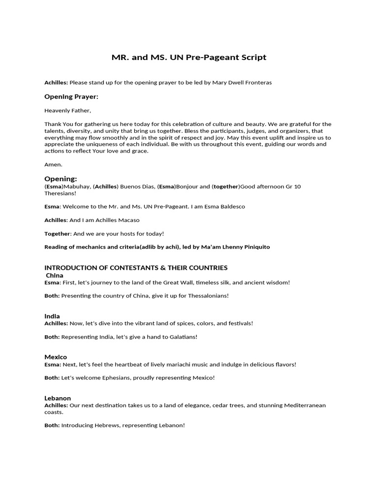 Grade 10 UN Pre-Pageant Event | PDF | Art | Religion & Spirituality