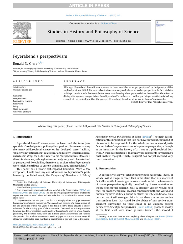 Feyerabend's Perspectivism Ronald N. Giere | PDF | Epistemology