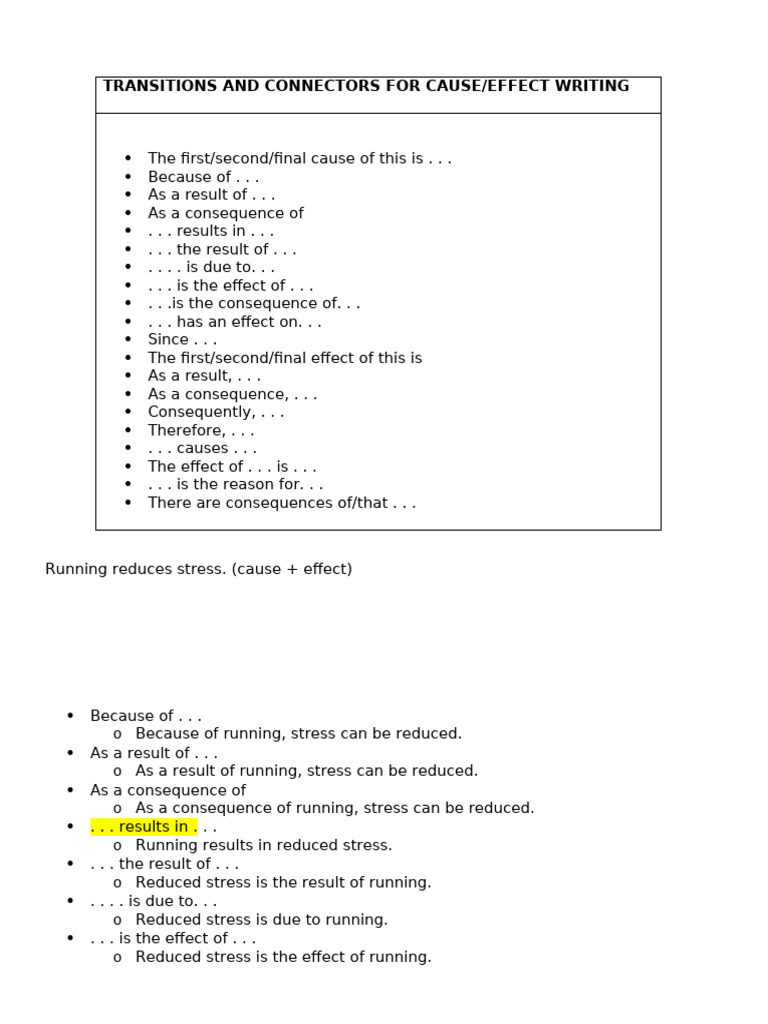 Transitions and Connectors For Cause | PDF | Language Arts & Discipline