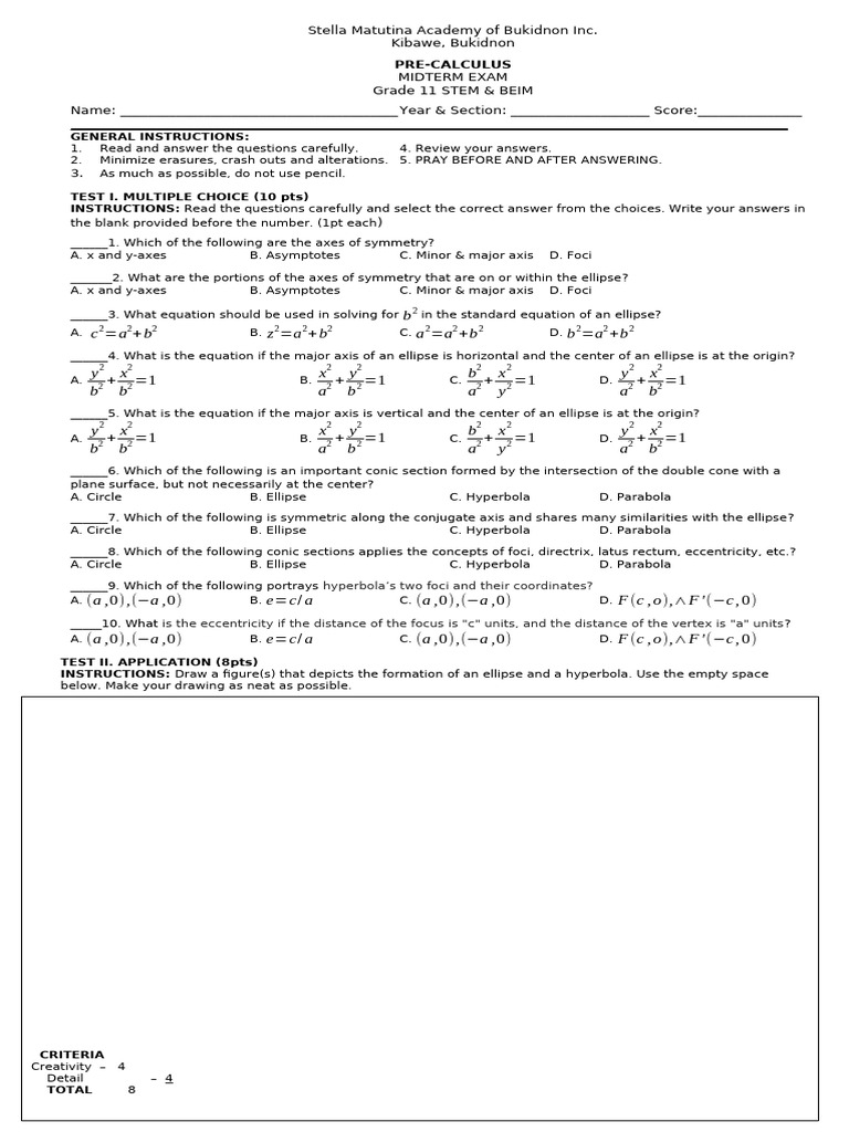 Midterm (Pre Cal) | PDF | Elementary Geometry | Analytic Geometry