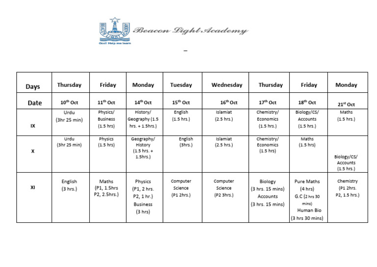 Exam Timetable 1st Quarter 2024 (IGCSC) PDF | PDF